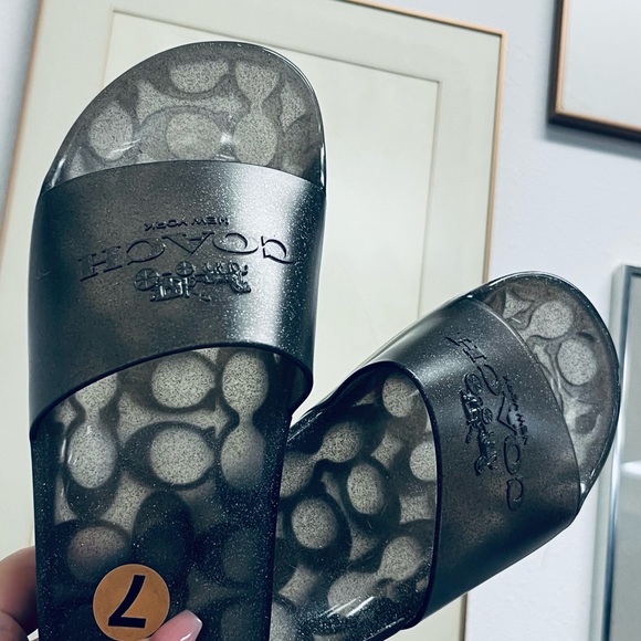 Coach | Shoes | Coach Gray With Silver Glitter Ulyssa Slide Sandal ...